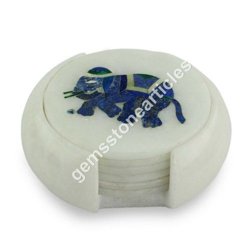Marble White Cup Tea Coaster Set Lapis Inlay Elephant Art Black Friday ...