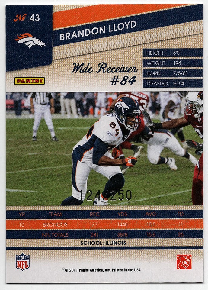 2011 Panini Threads Brandon Lloyd #43 SN250 Denver Broncos | eBay