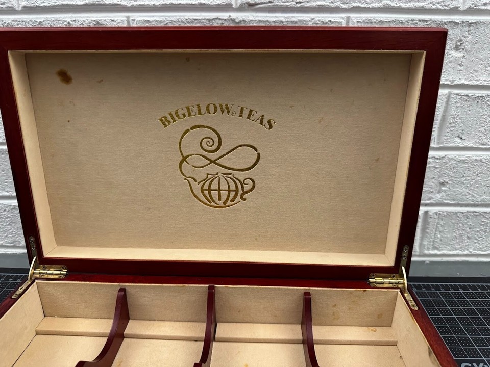 Bigelow Tea Chest 8 Compartment Mahogany Wooden Box Original Sticker | eBay