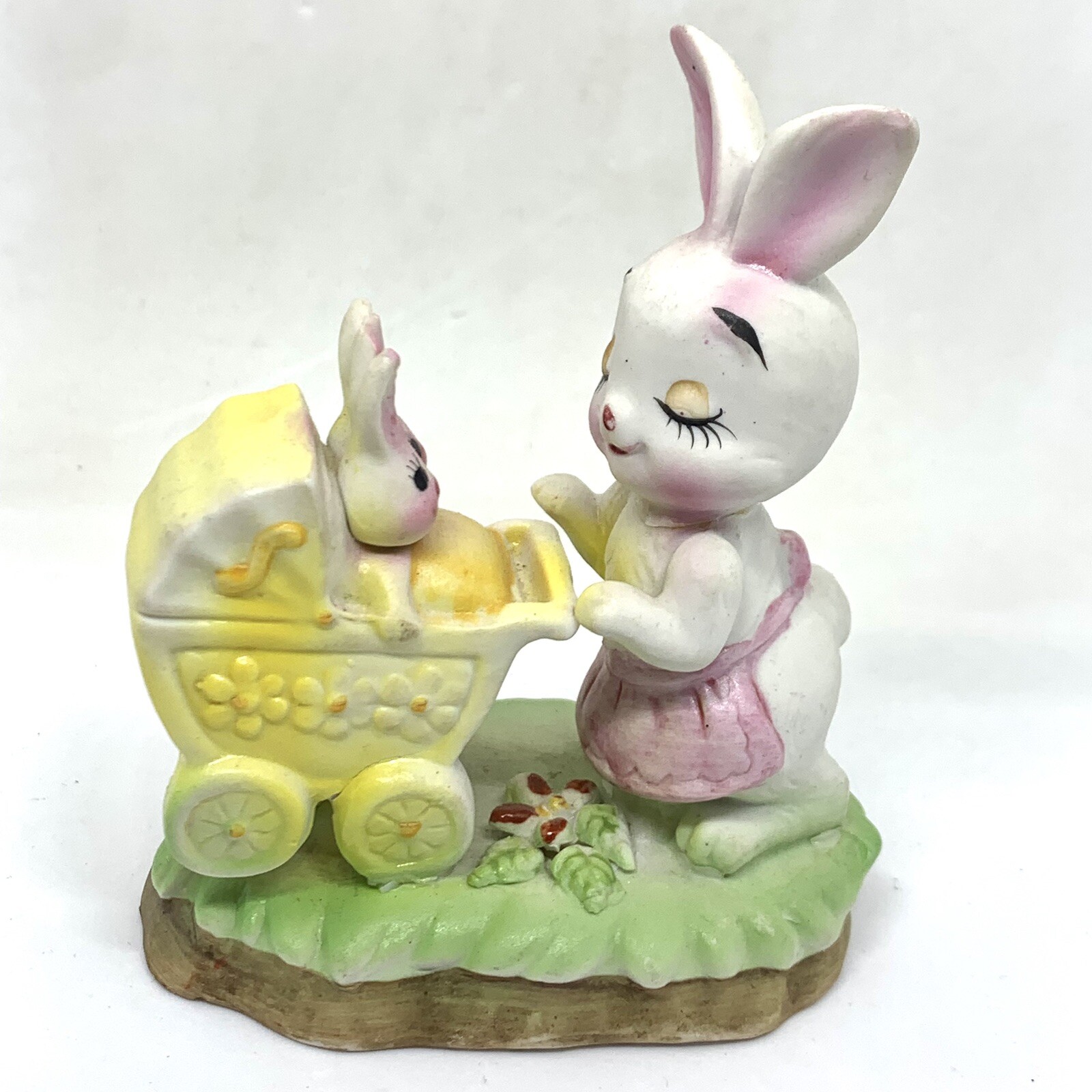 Vintage Lefton Mother & Baby Bunny Rabbits in Stroller Porcelain ...