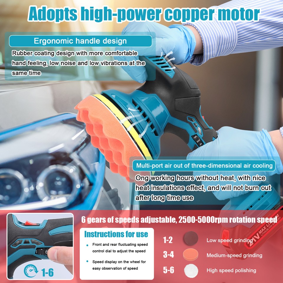 Dual Action Car Polisher Buffer Machine Cordless 6" Sander Polishing W ...