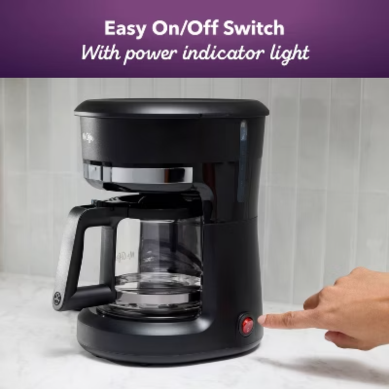 Mr. Coffee 5-Cup Switch Coffee Maker Black: Small Drip Coffee Machine ...
