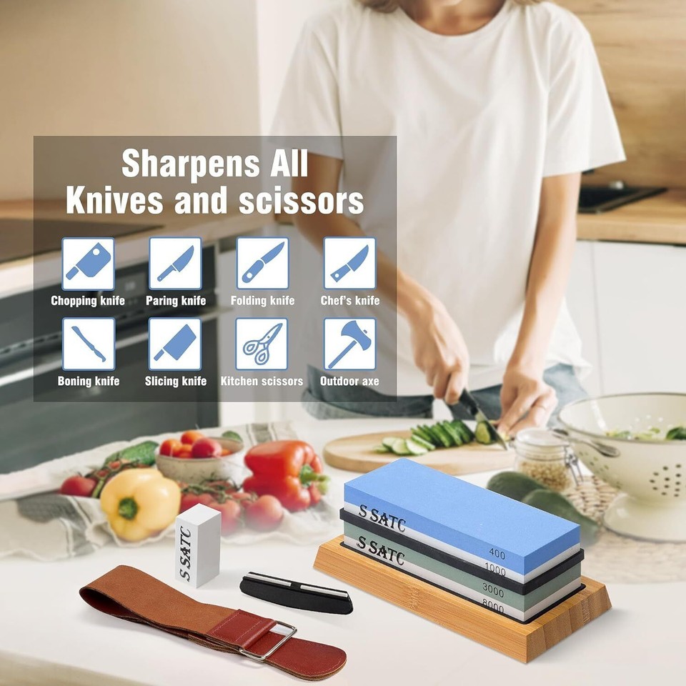 10PCS Whetstone Knife Sharpening Wet Stone Set 400/1000/3000/8000 Grit ...