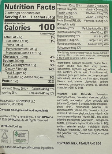 PEANUT BUTTER Shake Optavia 7 Packets Mix 07/26 NIB *BESTPRICEONEBAY ...