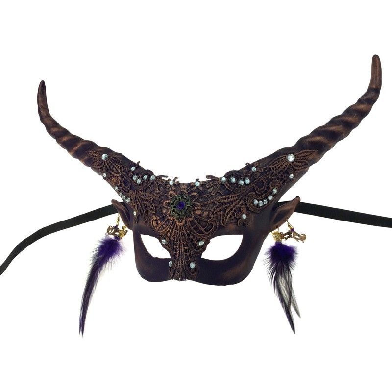 HORNED DEVIL FAUN COSTUME HALF FACE MASK HORNS VENETIAN MYSTICAL SPIRIT ...