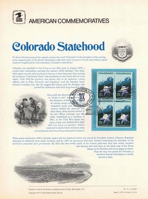 #77 13c Colorado #'s 100th Birthday 1711 Commemorative Panel w/FD | eBay