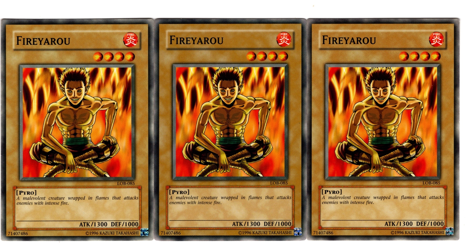 Yugioh- 3X Fireyarou - Common - Unlimited - LOB-085 - Near Mint | eBay