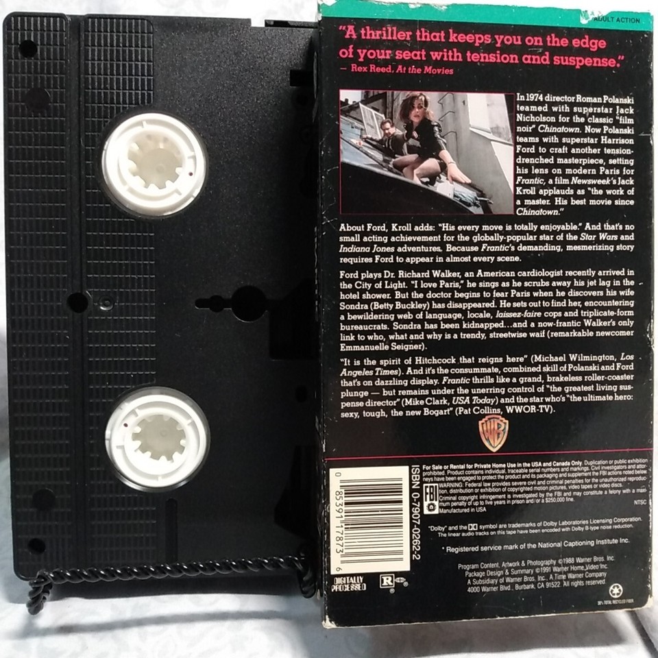 Frantic (1988), Warner Bros VHS, Dir: Roman Polanski, Actor: Harrison ...