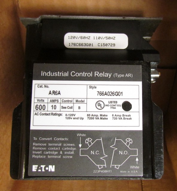 Eaton AR6A 6-pole Relay Without Cartridges 110/120v Coil for sale ...