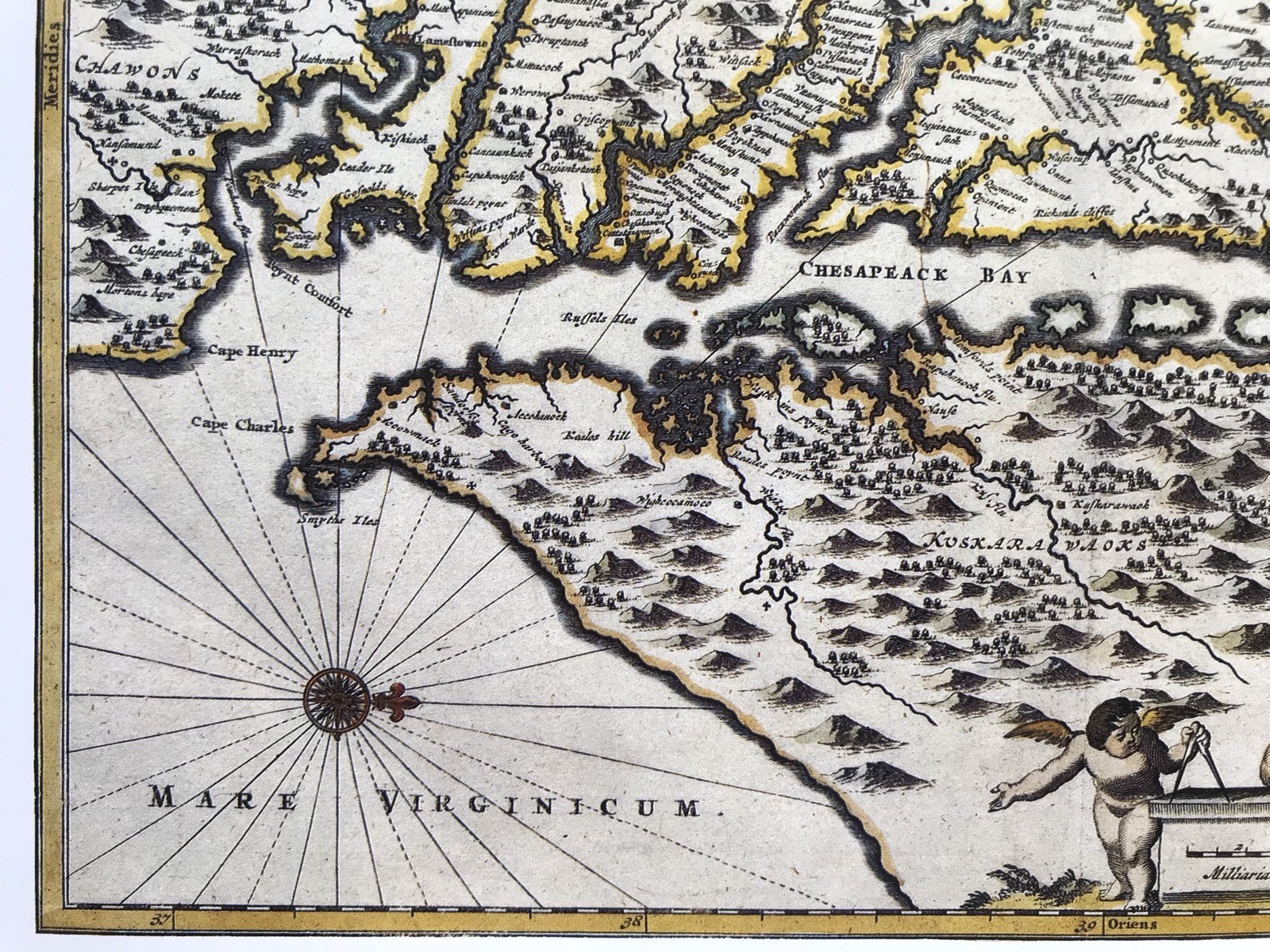 Antique Old Colour Vintage MAP 1600s: Virginia Chesapeake America: 1671 ...