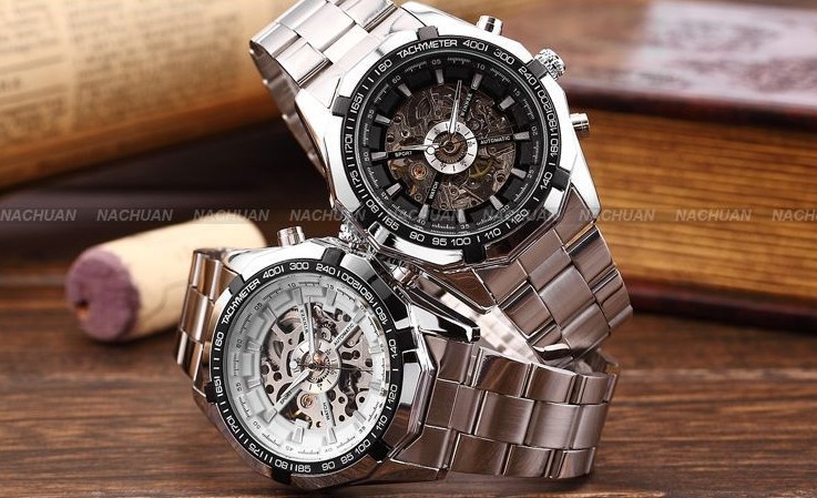 WINNER Automatic Stainless Steel Case & Strap Round Face Skeleton ...