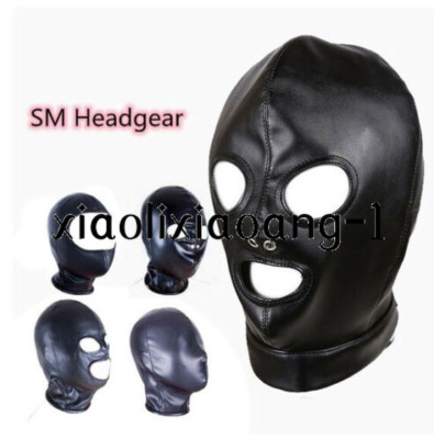 PU Leather Total Sensory Deprivation Full Head Binding Hood Headgear ...