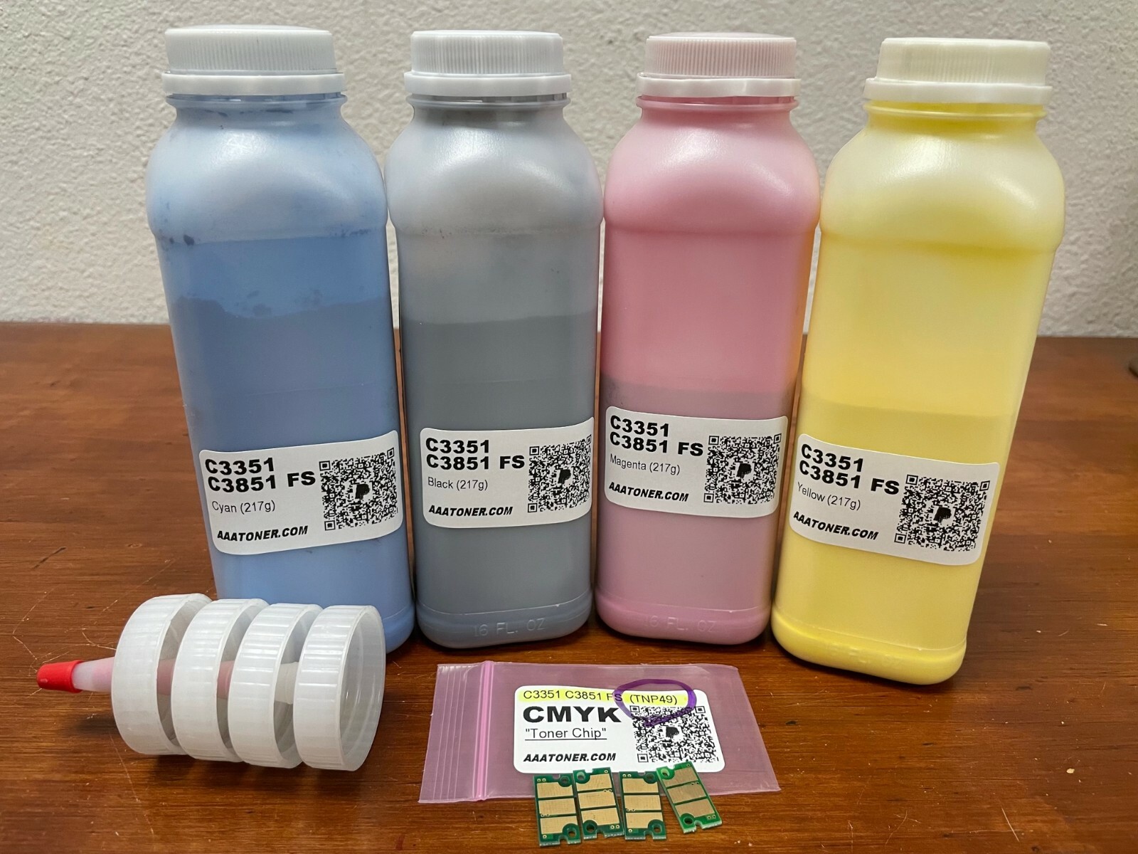 4 x Toner Refill for Konica Minolta Bizhub C3351, C3851 FS + 4 Chip ...