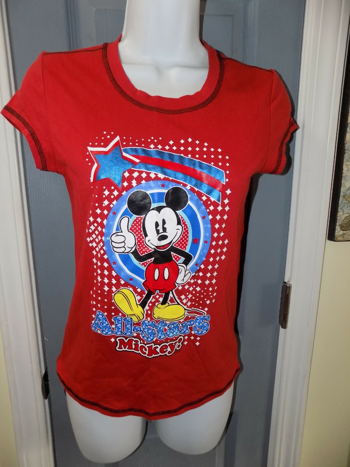 Disney All-Stars Mickey Mouse Red Short Sleeve Shirt Size M Women's for ...