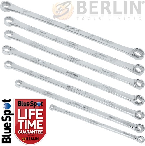 EXTRA LONG Aviation Double Ring Spanner Set 8-24mm Long Reach Flat ...