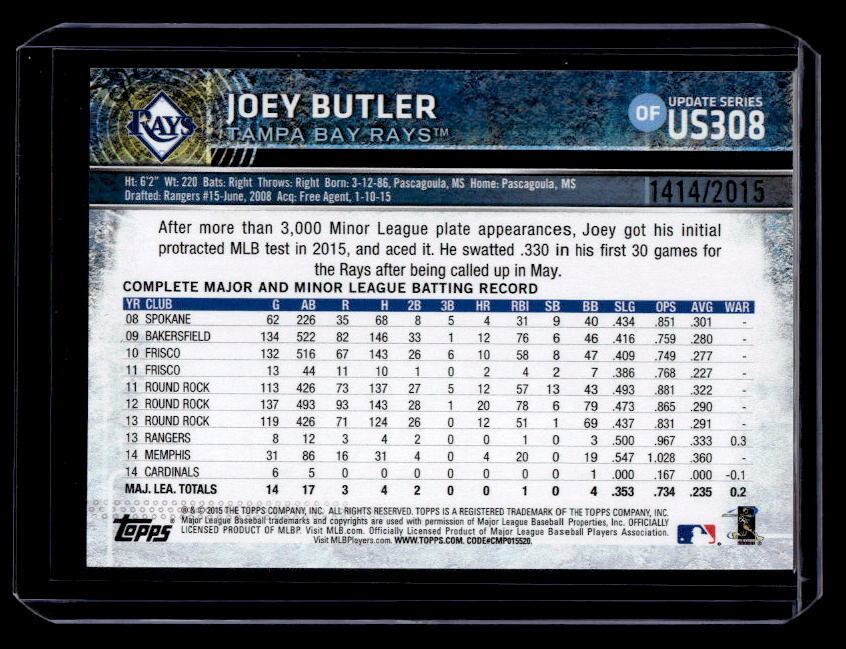 2015 Topps Update Joey Butler Gold /2015 #US308 | eBay