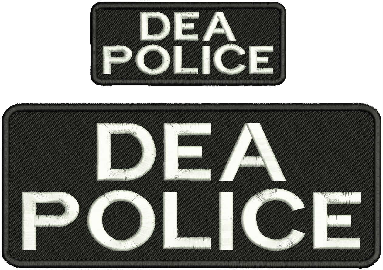DEA POLICE embroidery Patches 4x10 AND 2X5 hook ON BACK WHITE Letters ...