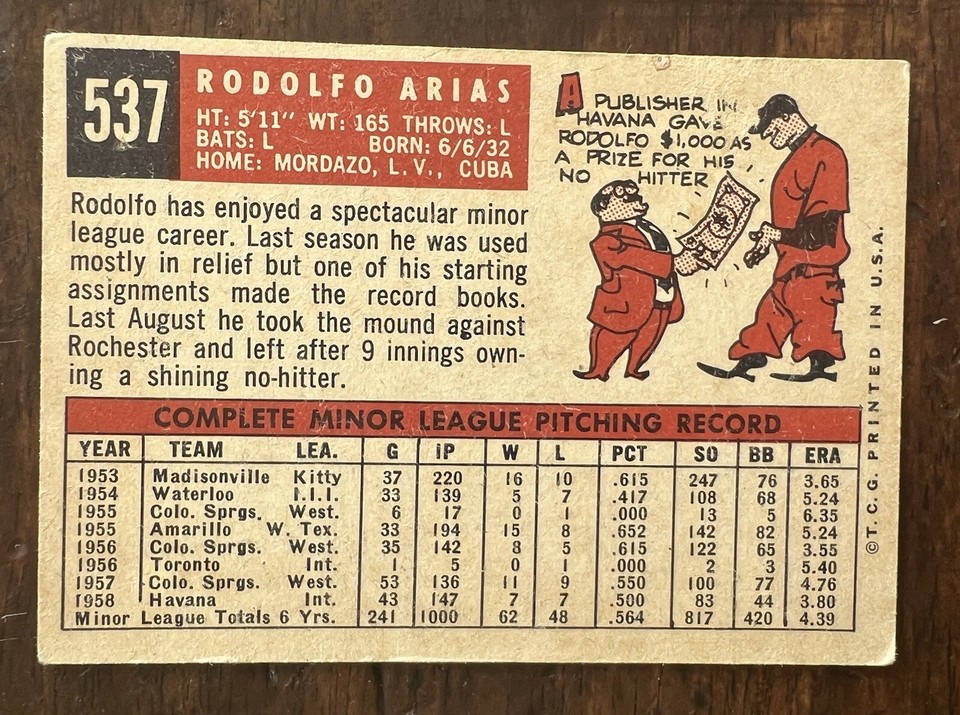 1959 Topps - High # #537 Rodolfo Arias (RC) | eBay