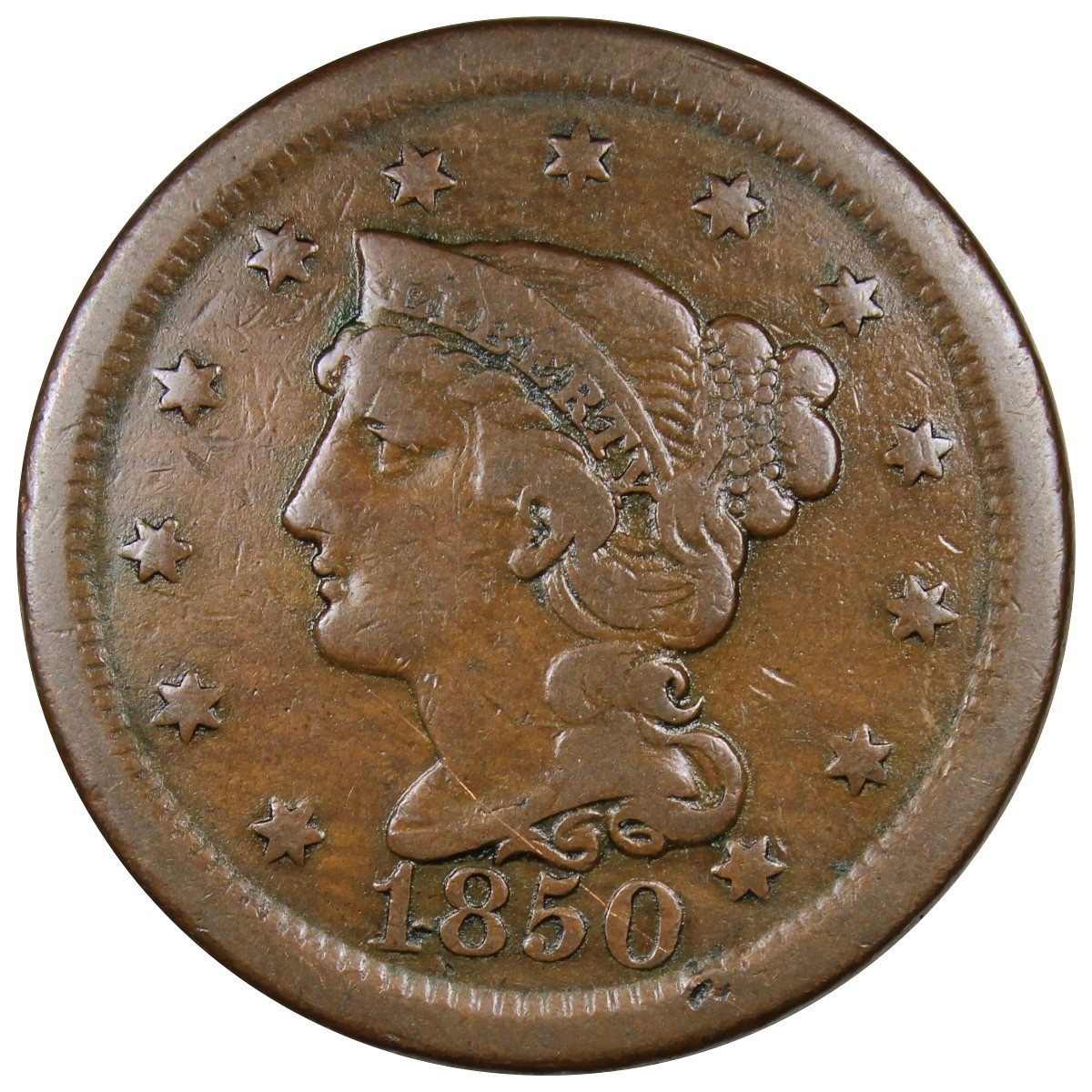 1850 Braided Hair Large Cent VF+ VERY FINE Cleaned Coin A1783 | eBay