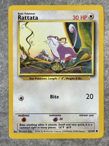 Rattata 061/102 Pokemon TCG Card Vintage Base Set Regular (Moderate ...