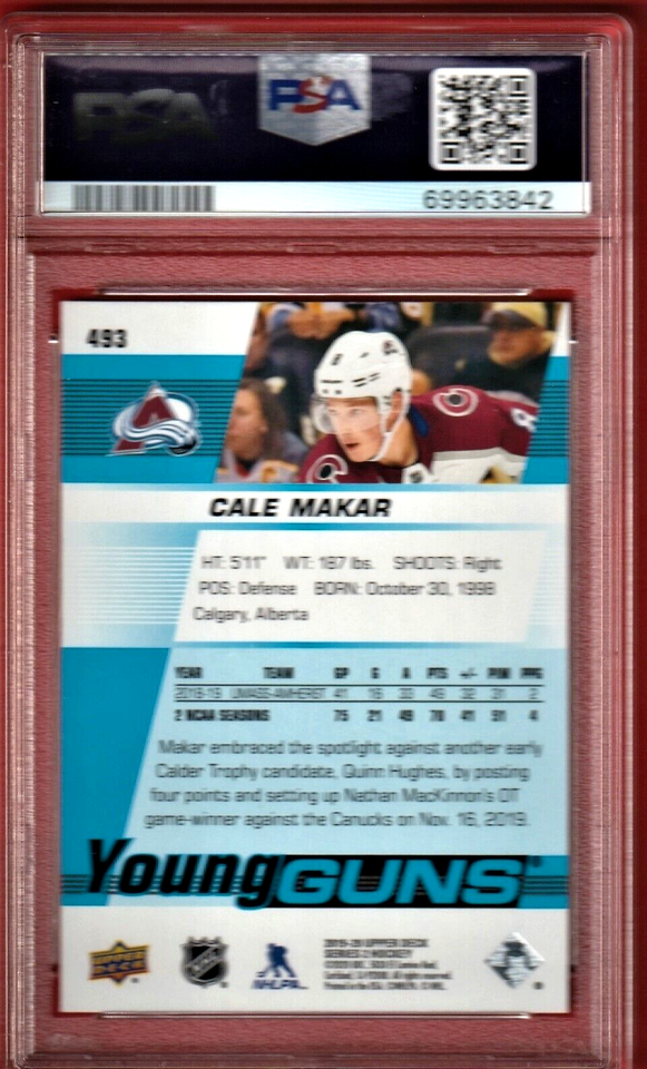 2019 Upper Deck Young Guns Cale Makar ROOKIE #493 PSA 9 MINT - Cert ...