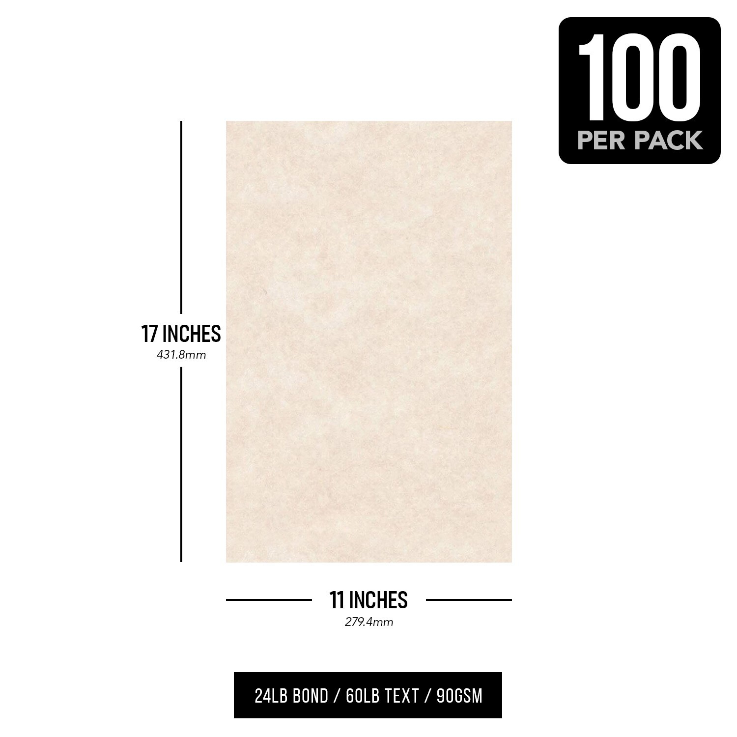 Natural Cream Parchment Paper, Writing, Printing, 24w (90gsm), 11 x 17 ...