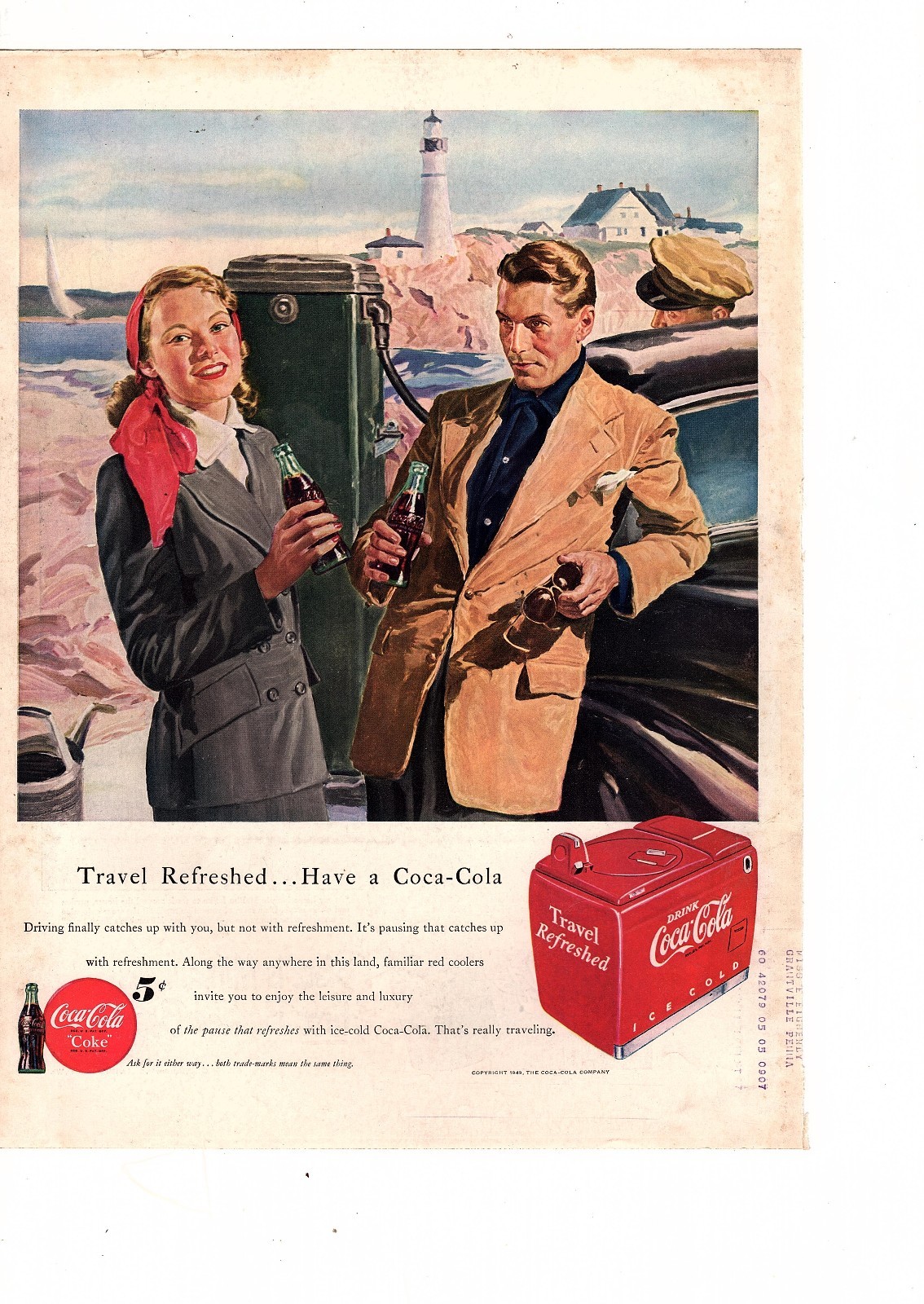 1949 COCA-COLA Travel Refreshed Lighthouse Sailboat Coke VINTAGE AD ...