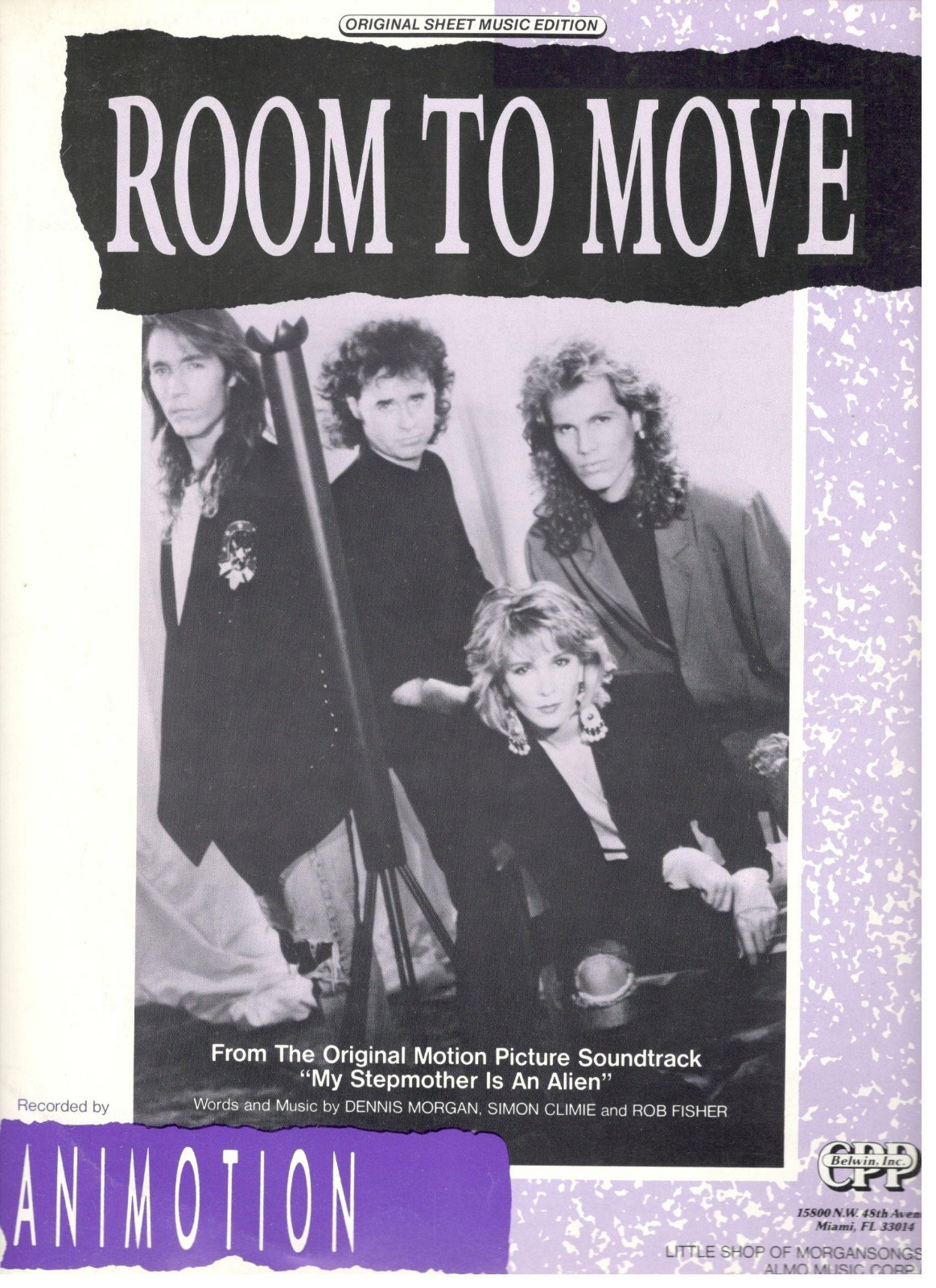 ANIMOTION "ROOM TO MOVE" SHEET MUSIC-PIANO/VOCAL/GUITAR-1988-RARE-NEW ...