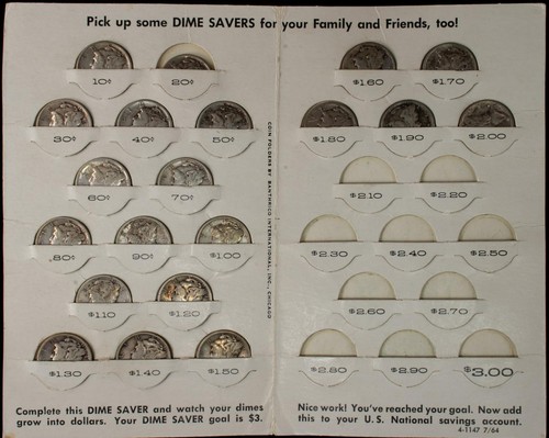 20 Mercury Dimes U.S. Bank Dime Saver Card Savings Account $3.00 90% ...