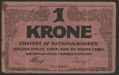 1914 DENMARK 1 KRONE NOTE | eBay