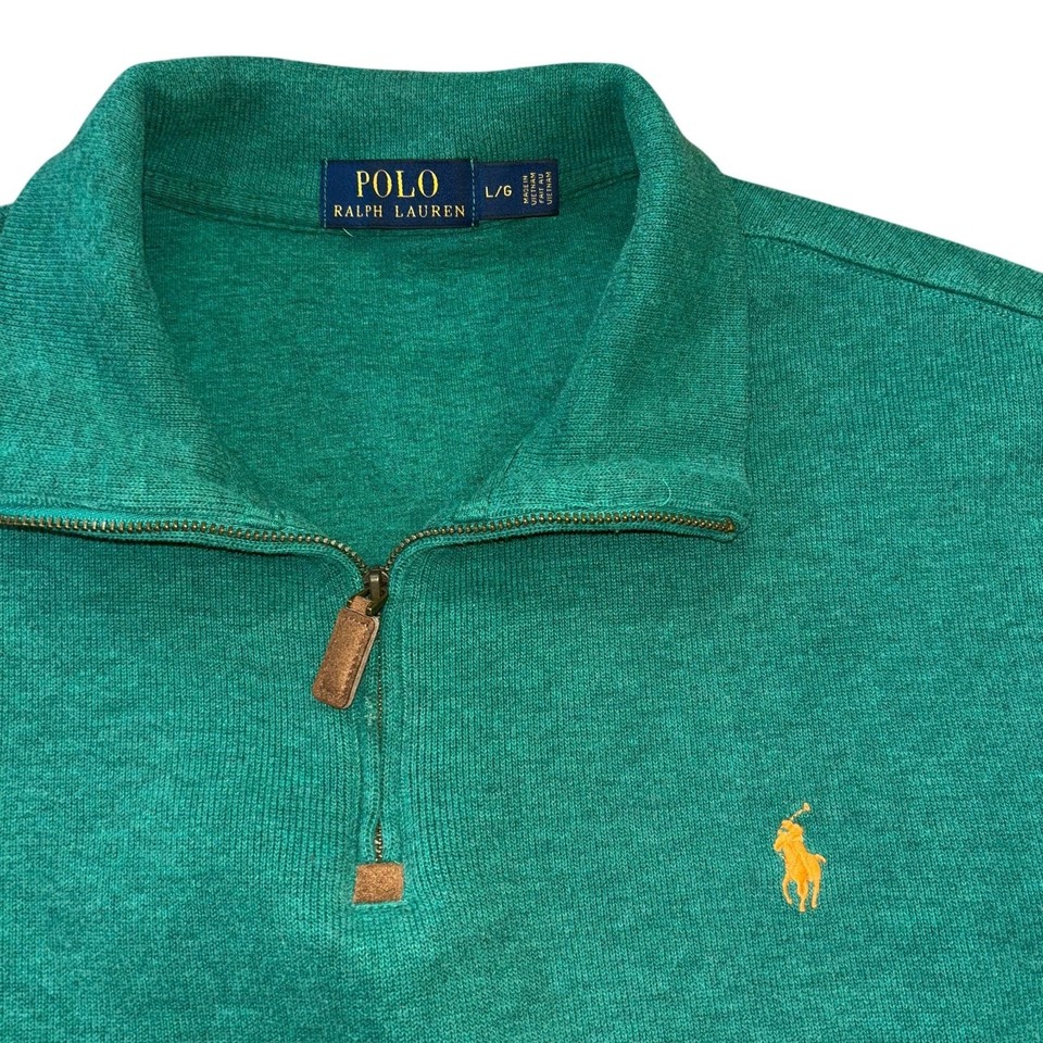 Polo Ralph Lauren 1/4 Zip Green Polo Pullover Men's L Preppy Workwear ...
