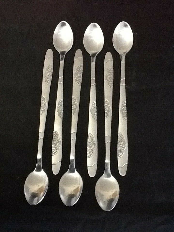 6 Iced Tea Spoons_Set of Six Stainless Steel Long Handle Ice Coffee 7.5 ...