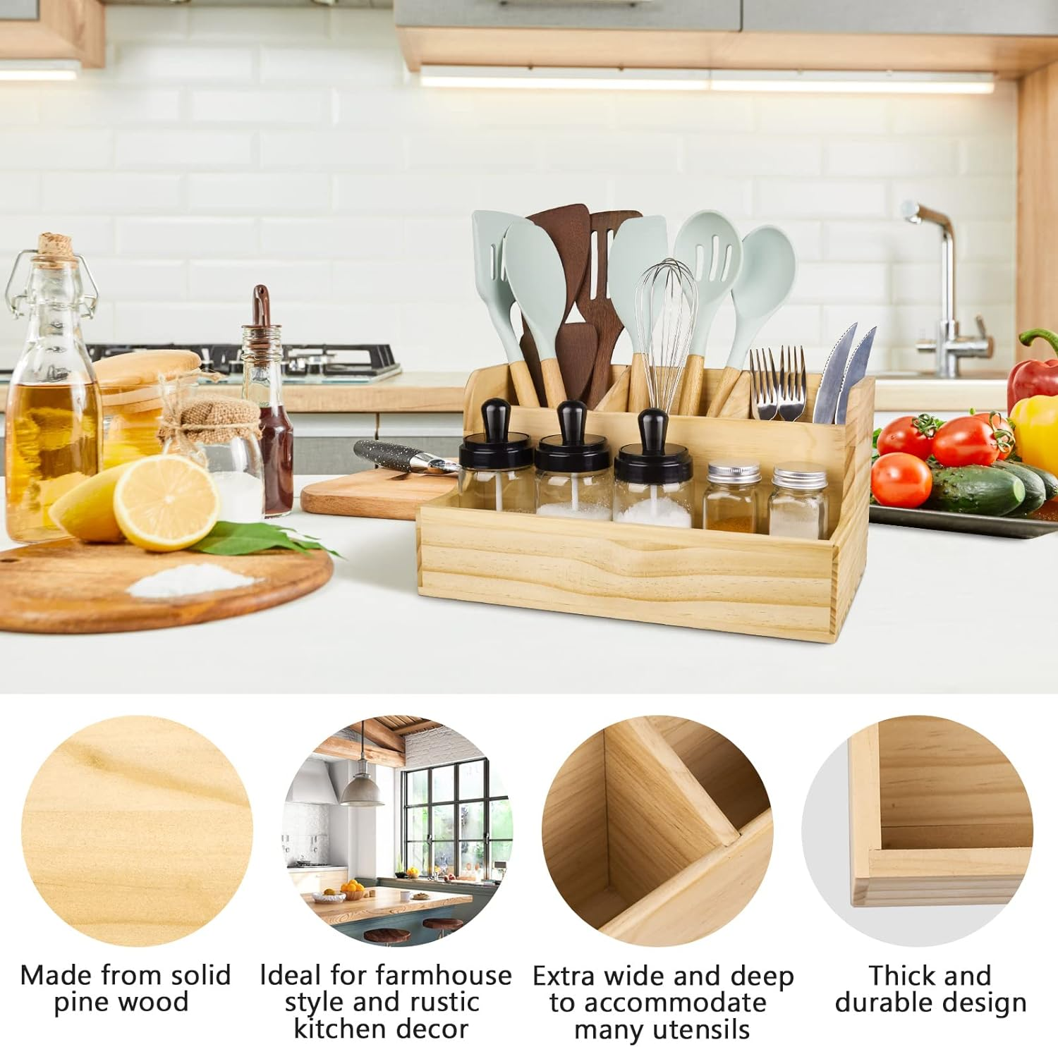 Utensil Holder Wood Cooking Utensil Organizer Large Farmhouse 4 ...