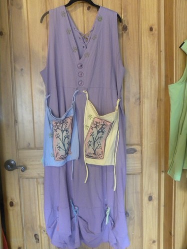 VINTAGE Blue Fish Dress Women Purple A-Line Midi Hand Painted Art ...