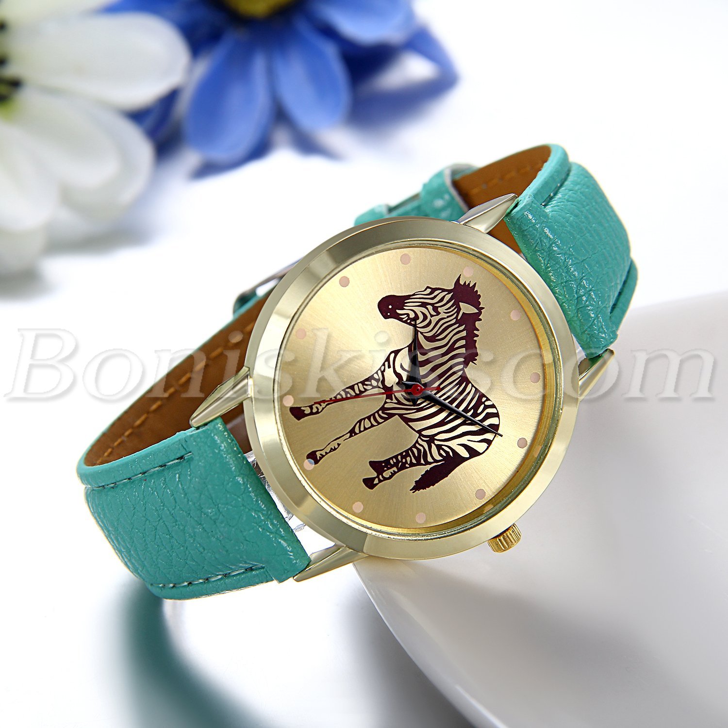 Women Fashion Casual Leather Strap Zebra Pattern Analog Quartz Round ...