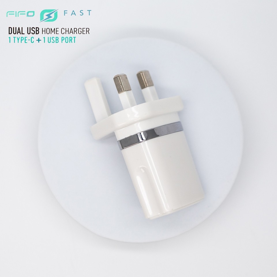 Home Charger USB with Type-C and USB-a ports Fast FIFO Dual Mains 3 Pin ...