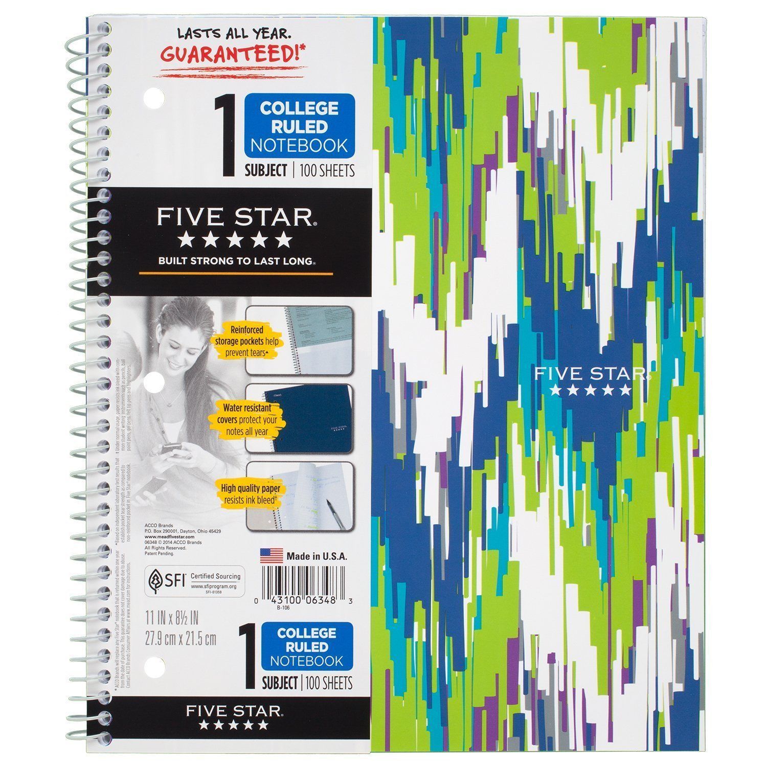 Mead Five Star 06348 Notebook, 1 Subject, College Ruled, 11" x 8 1/2 ...