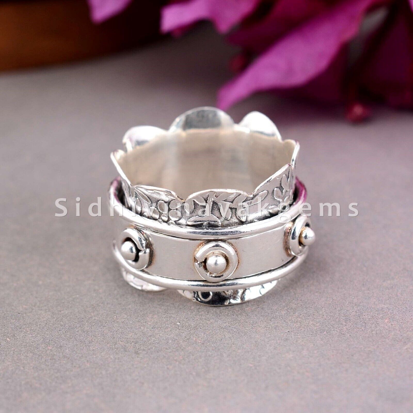Beautiful Floral Spinner 925 Sterling Spinner Silver Ring, Natural ...