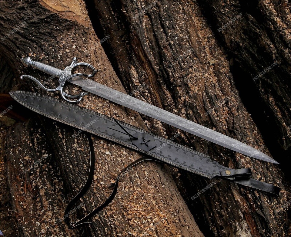 Marvelous Handmade Damascus Steel Medieval / Rapier Sword With Leather ...