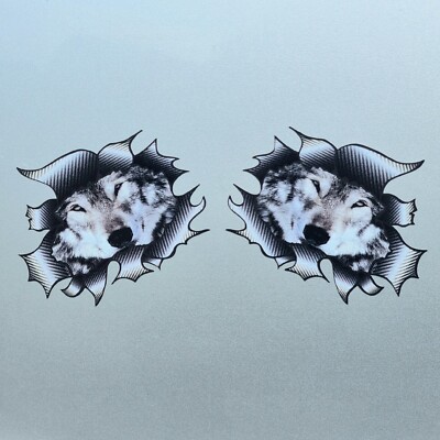 2x Small Grey Wolf Face Animal Ripped Carbon Fibre Vinyl Sticker Decal ...