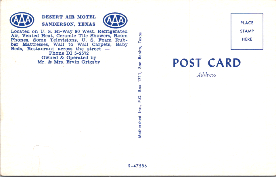 Vintage Postcard Desert Air Motel Sanderson Texas AAA Logo | eBay