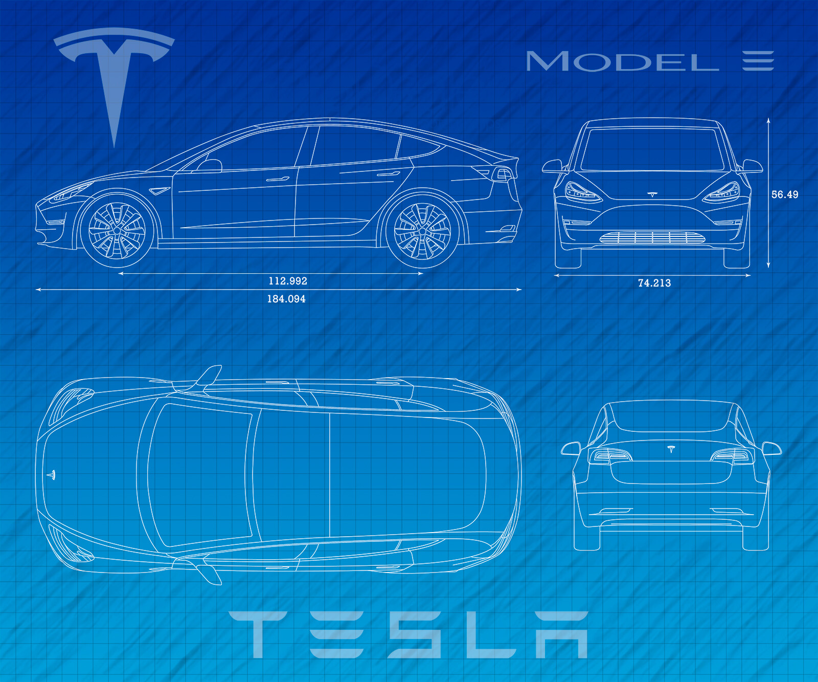 Tesla Model 3 Blueprint poster | eBay