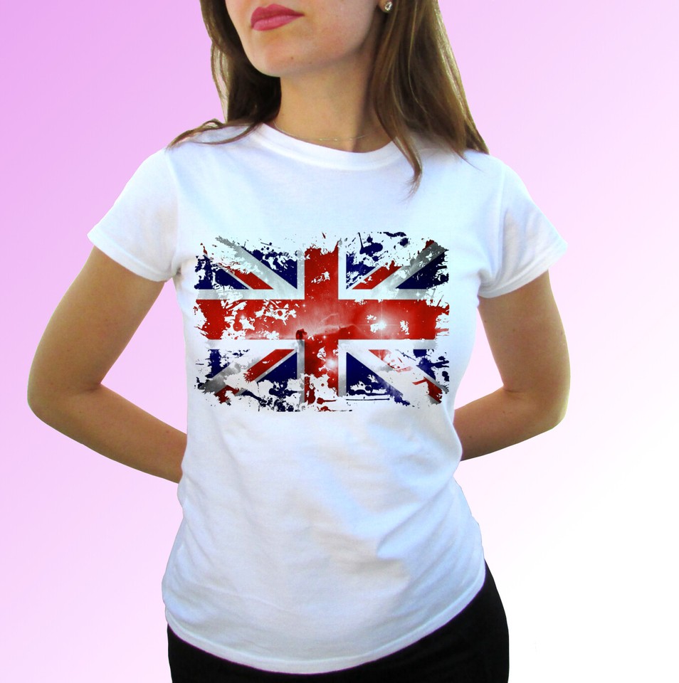 Great Britain flag - white t shirt top GB England design - mens womens ...