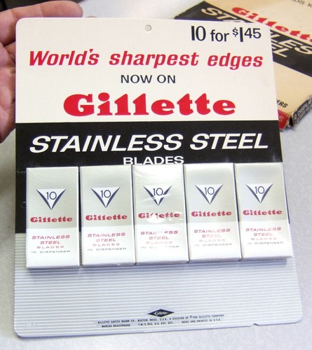 Vintage Gillette Stainless Steel DE Razor Blade Dispenser Store Display ...