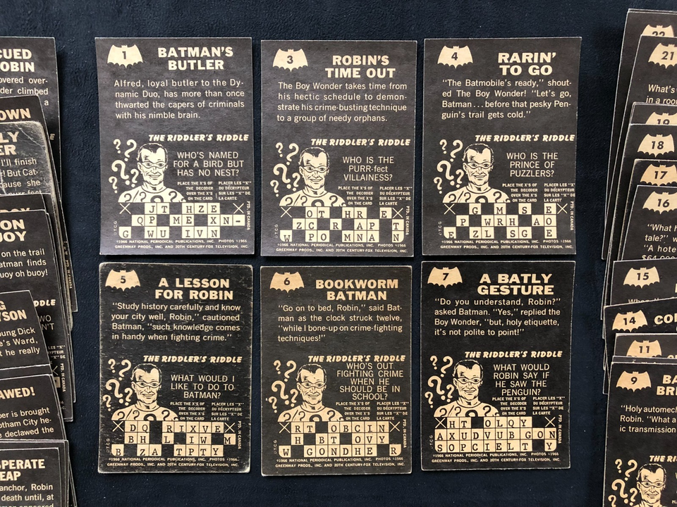 1966 BATMAN THE RIDDLER'S RIDDLE BACK CARDS 20 TH CENTURY FOX 34/38 ...