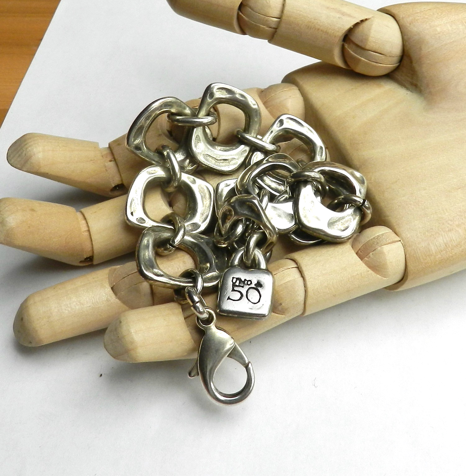 Vintage UNO de 50 Hammered Sterling Silver Plated Thick Chain Bracelet ...