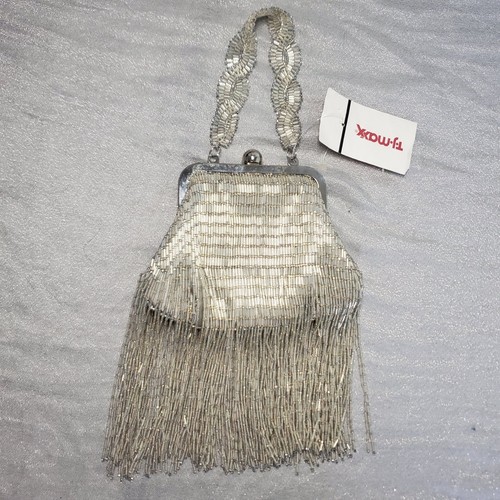 Inge Christopher Silver Beaded Fringe Evening Clutch Purse Old Money ...