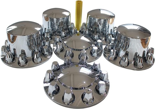Chrome Hub Cover Semi Truck Wheel Kit Axle Cover 33mm Lug Front & Rear ...