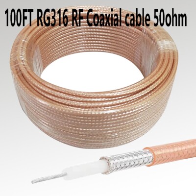100FT RG316 Cable 50ohm High Temperature RF Coax Coaxial wire M17/113 ...