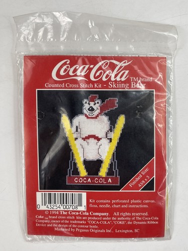 Coca-Cola Cross Stitch Kit 1994 Coke Skiing Polar Bear Vtg Winter Chart ...